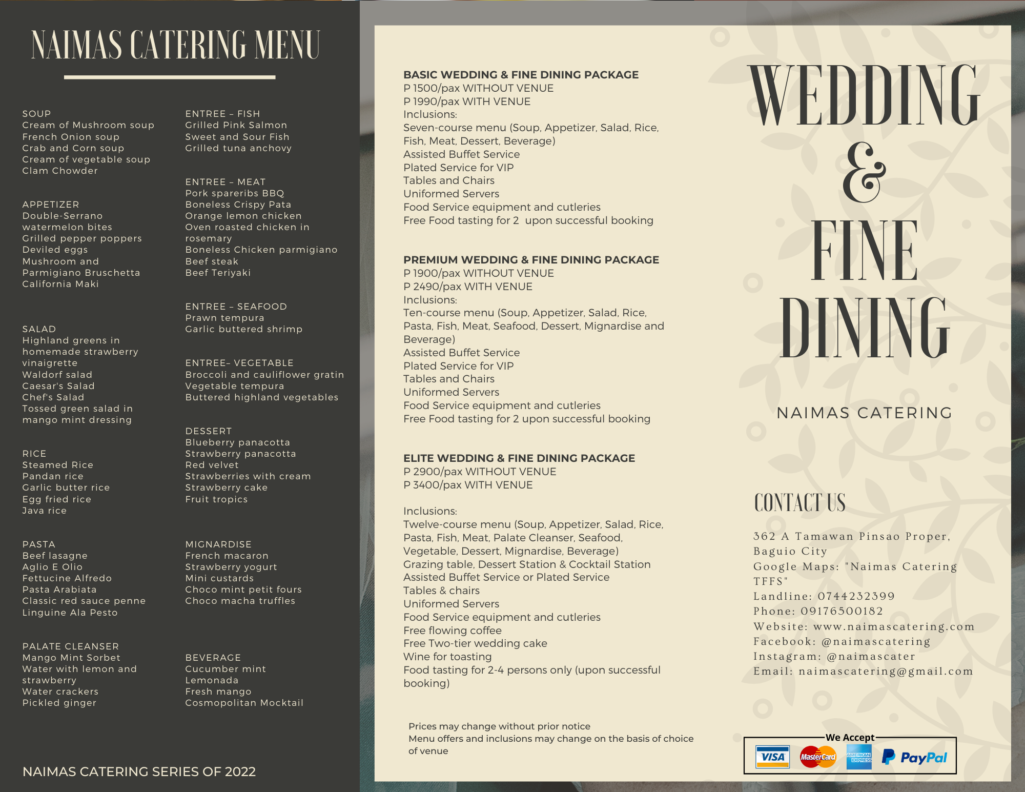 Basic Wedding And Fine Dining Package - Naimas Catering